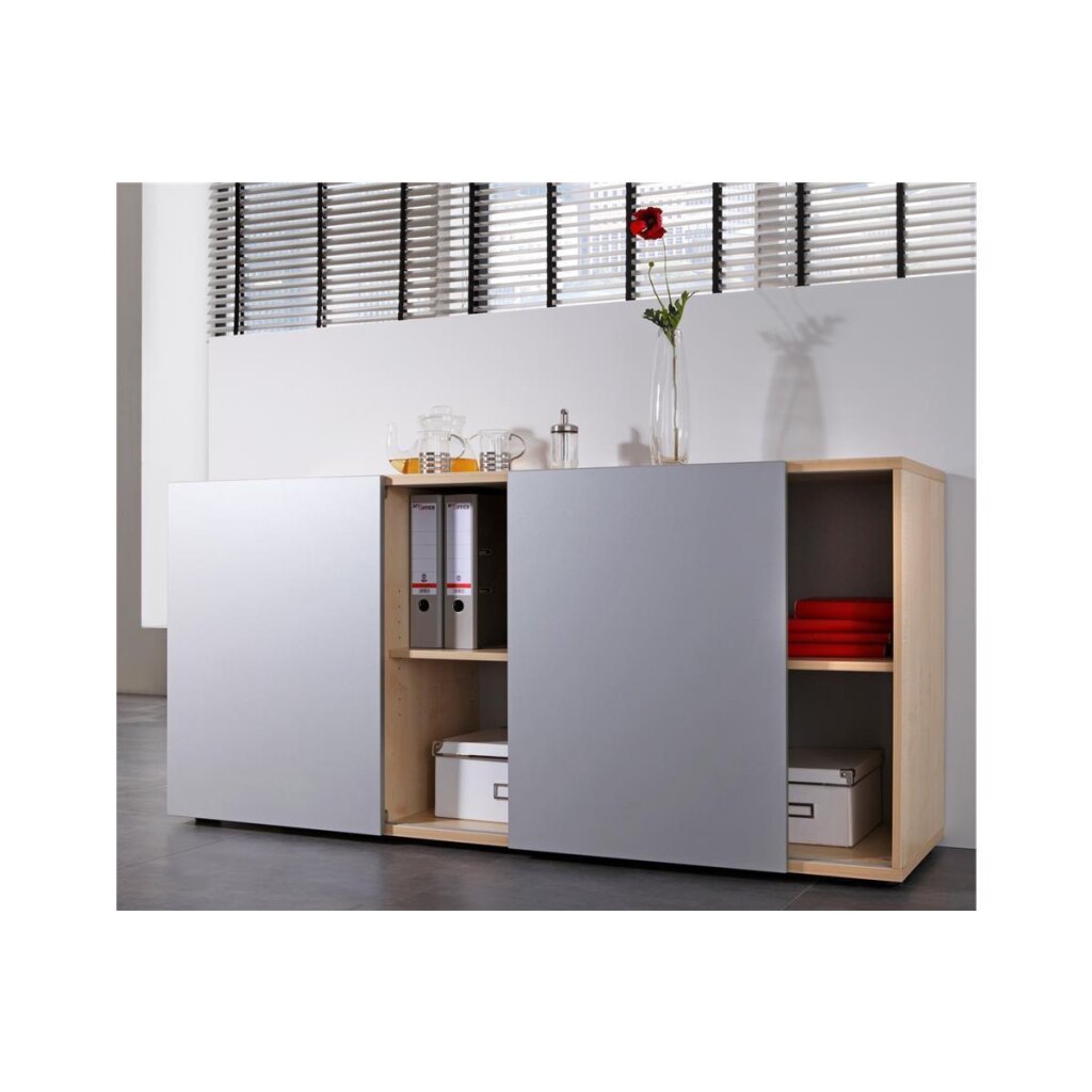Sideboard 2OH mit Schiebetüren Weiß/Silber, 376,00