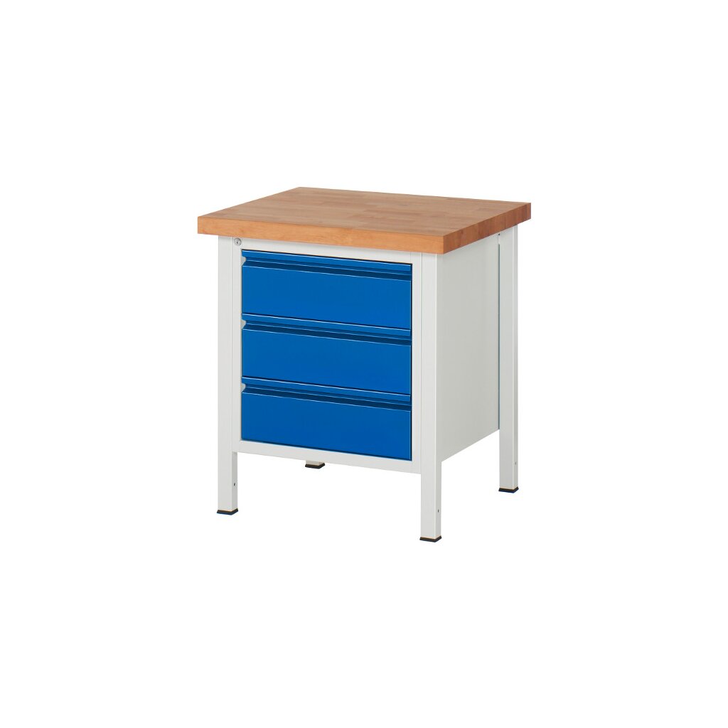 Werkbank mit Schubladen-Hängeschrank mit 3 Schubladen Serie Basel, Br ...